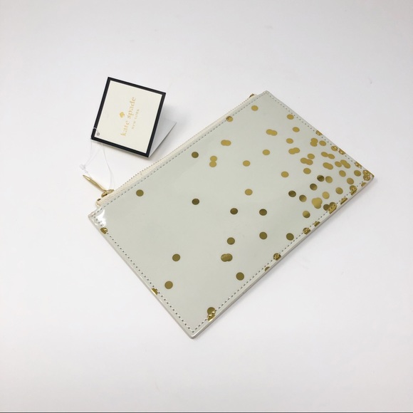 kate spade | Other | Kate Spade Ny Gold And White Polka Dot Pouch ...